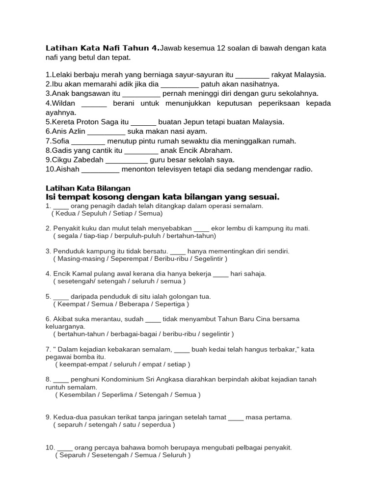 Latihan Kata Nafi | PDF