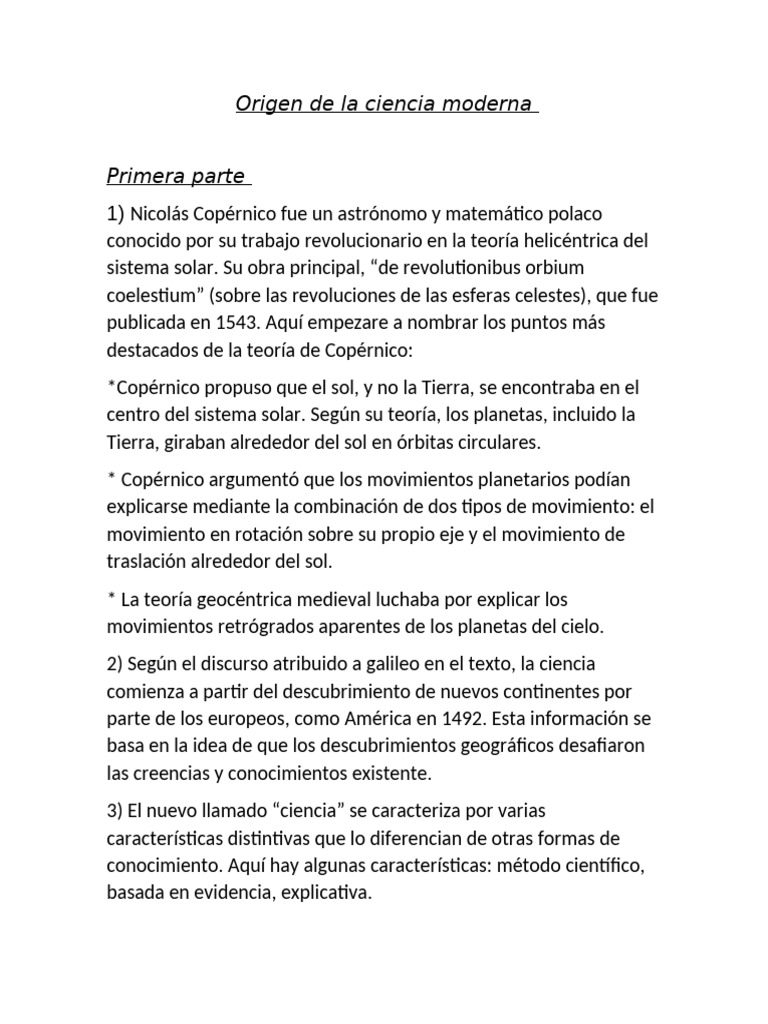 Origen de La Ciencia Moderna | PDF | Nicolás Copérnico | Galileo Galilei