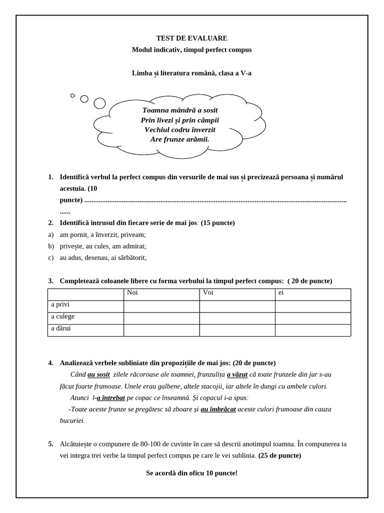 Test Modul Indicativ Timpul Perfect Compus | PDF