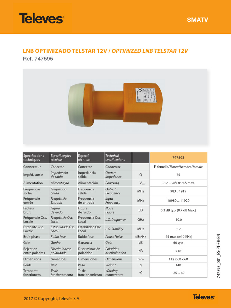 LNB Optimizado Telstar 12V 747595 | PDF | Electricidad | Fenomeno fisico