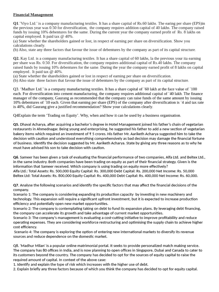 Finanacial MGT (Board Ques) | PDF