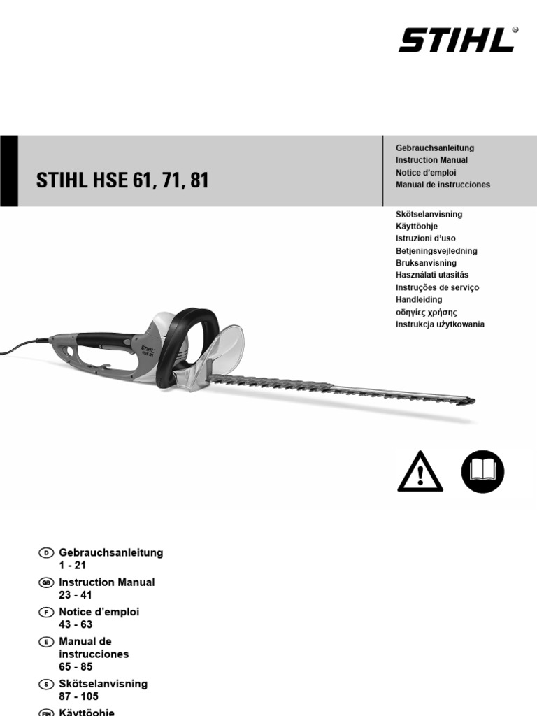 Tallabardisses Elèctrica Stihl HSE 61 (500 W) (Manual 2022) | PDF