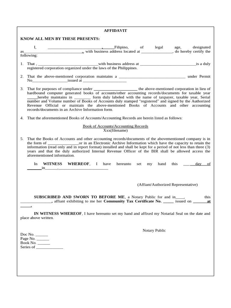 Affidavit Registration of Book BIR | PDF | Affidavit | Law