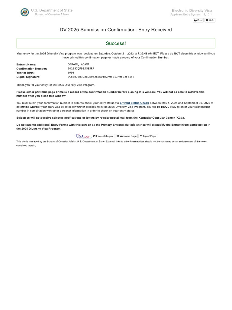 DV-2025 Submission Confirmation | PDF