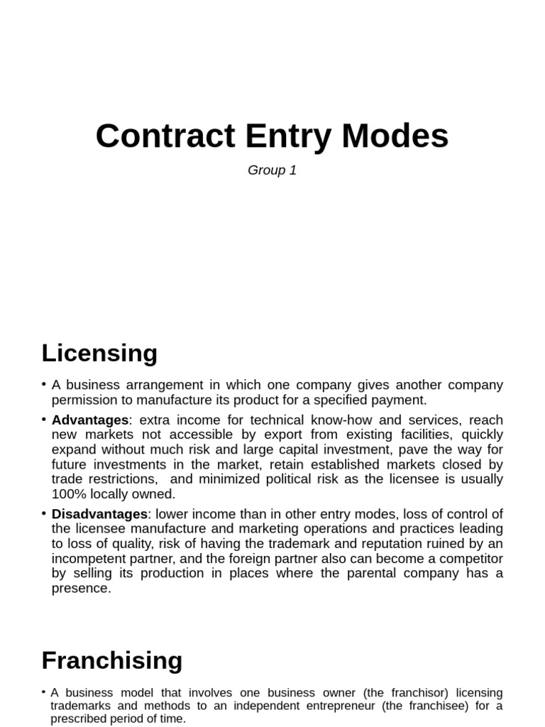 Contract Entry Modes | PDF
