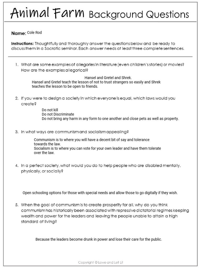 Kami Export - Animal Farm Background Questions | PDF