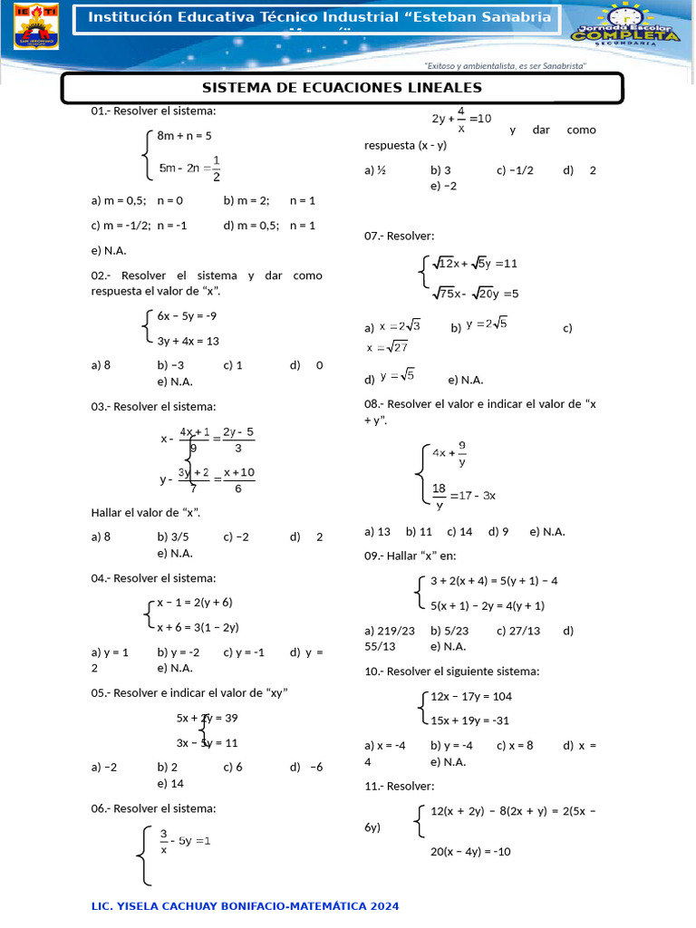 5 Alg Sistema de Ecuac Lineales | PDF