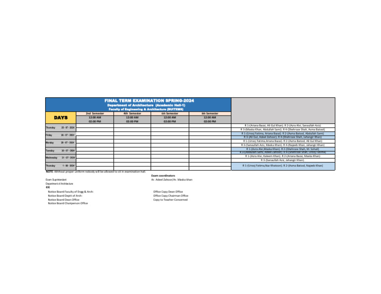 Final Date Sheet Spring 2024 (Arch) | PDF