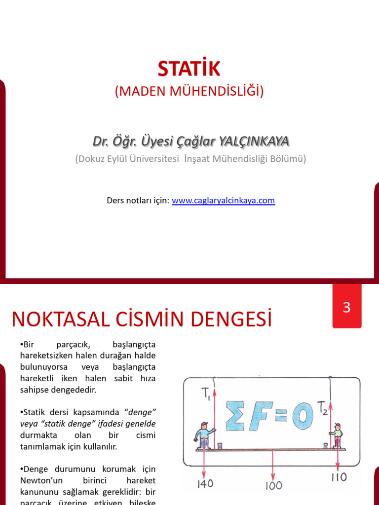 Statik (Maden Muh) Sunumlar (2019-2020) - Noktasal Cismin Dengesi - Hafta 3 | PDF