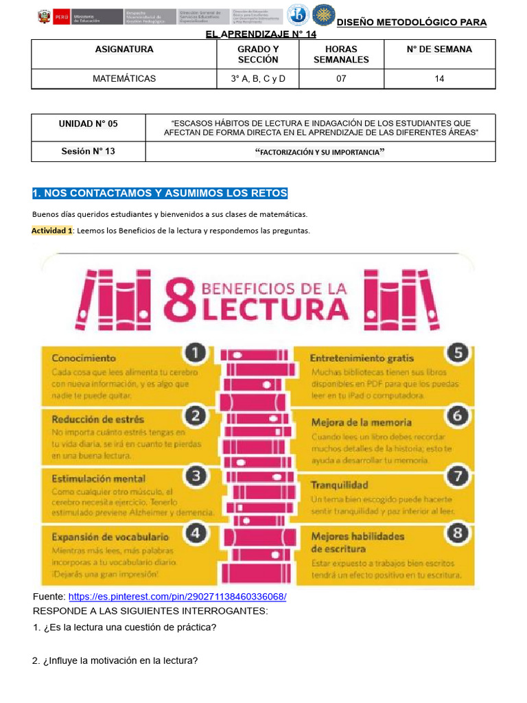 DMPA 14 Matematica Factorización | PDF