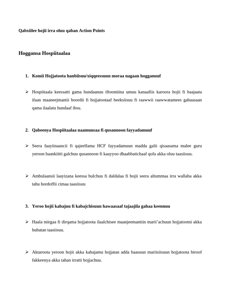 Qabxiilee Hojii Irra Oluu Qaban Action Points | PDF