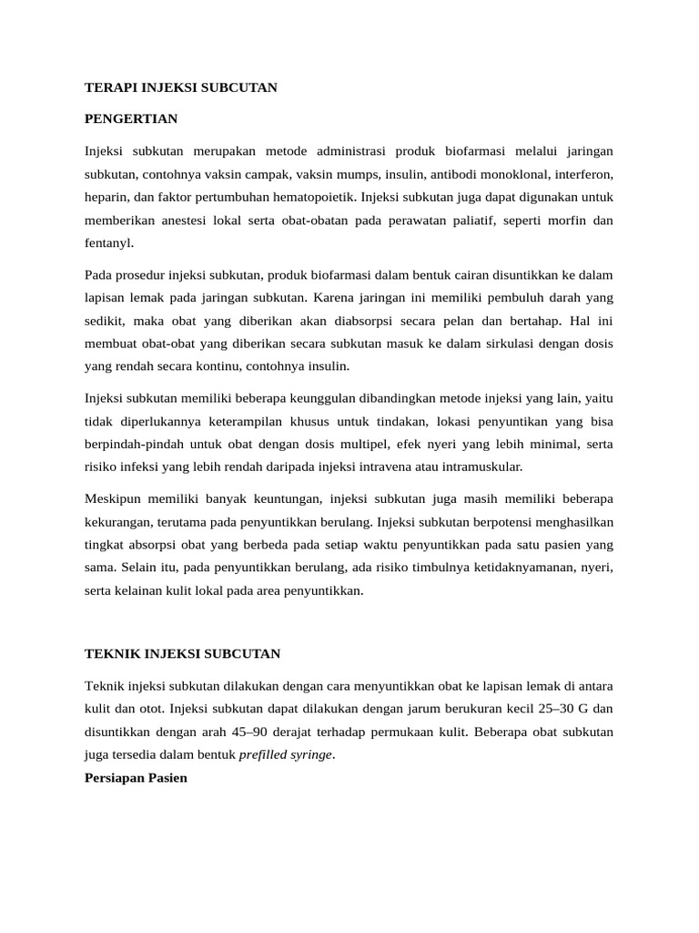 Terapi Injeksi Subcutan | PDF