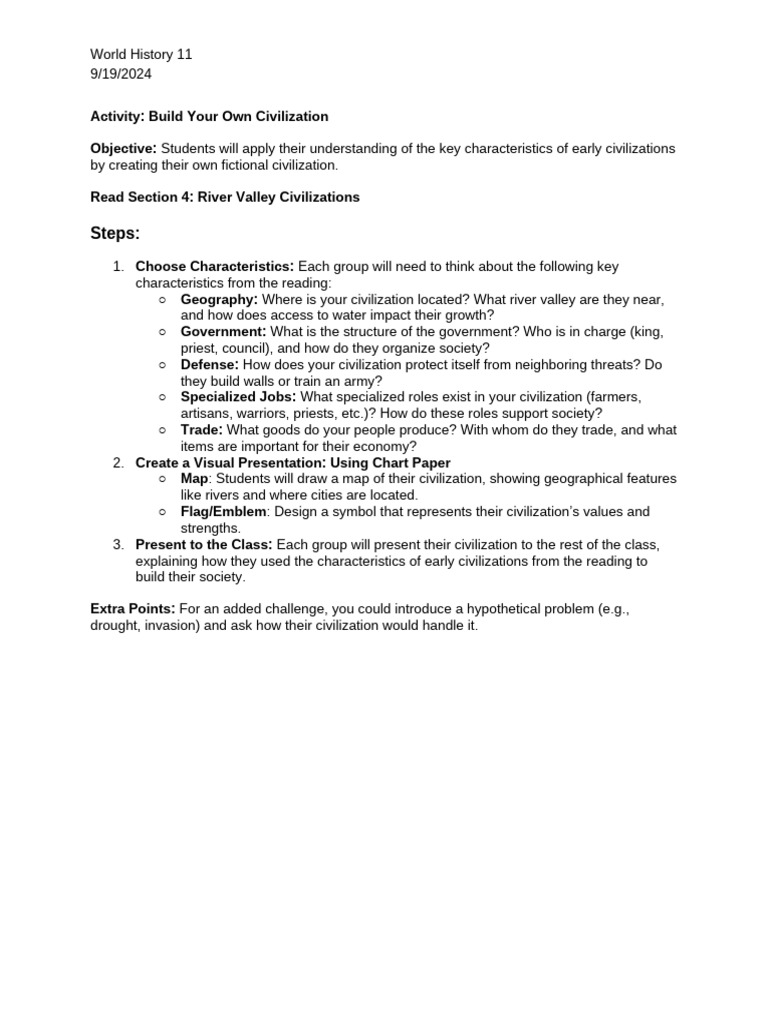 Activity - Build Your Own Civilization | PDF | Politics | History