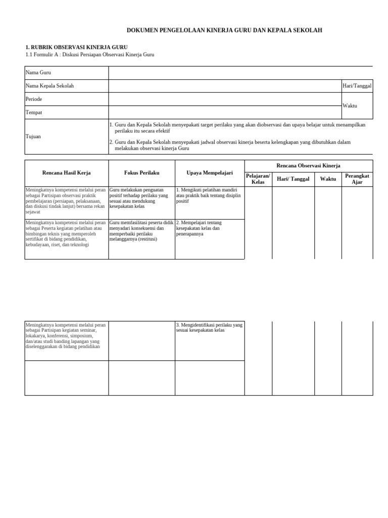 Form Observasi Guru | PDF