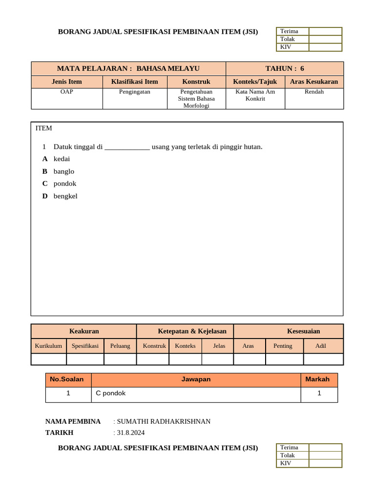 Borang Jsi Tahun 6 | PDF
