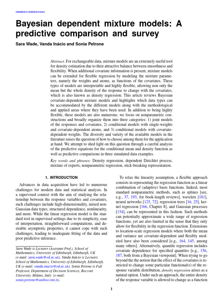 Bayesian Dependent Mixture Models: A Predictive Comparison and Survey | PDF