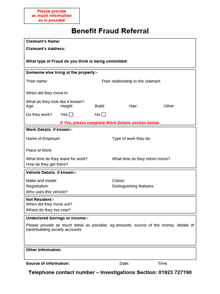 Benefit Fraud Referral Form | PDF