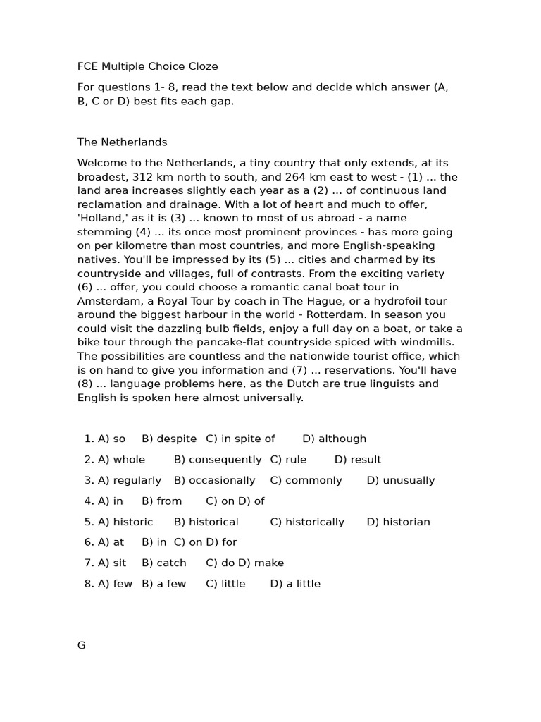 FCE Multiple Choice Cloze | PDF