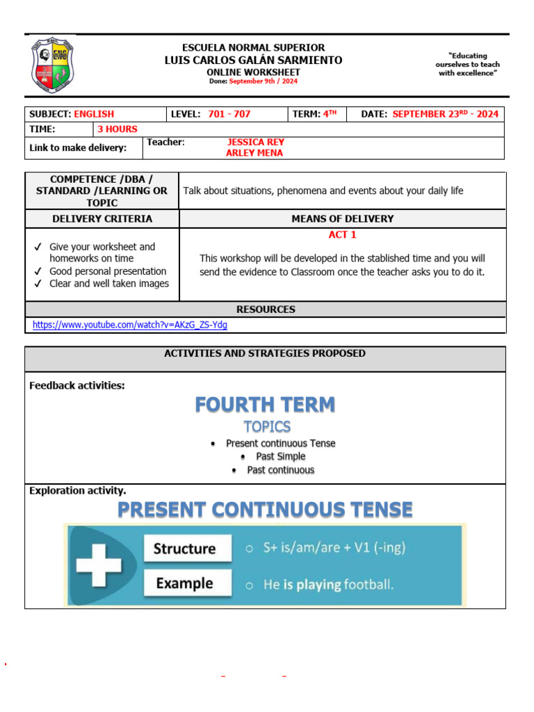 2024 701 Eng Act 1 Present Continuous Tense | PDF | Linguistic Typology | Languages