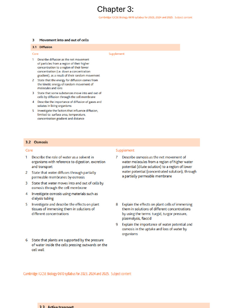9th Grade 3rd Chapter - Movement Into and Out of Cells | PDF