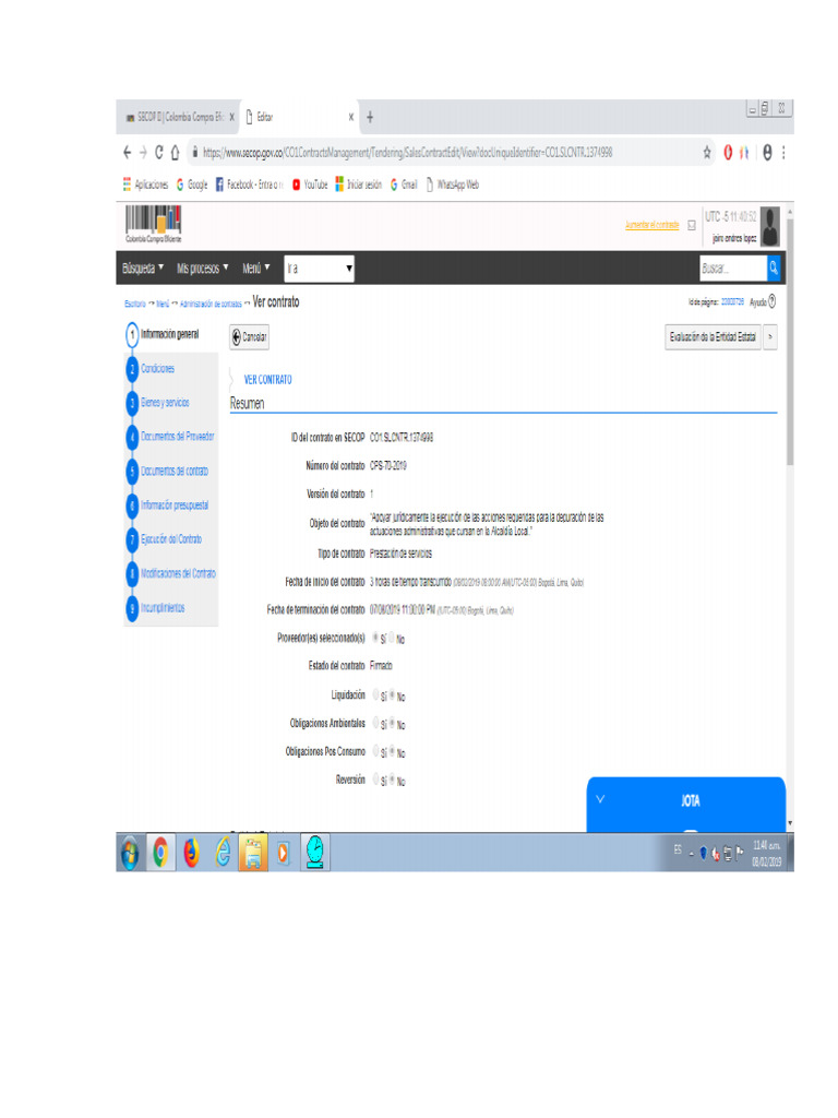 Pantallazo Secop 2 Contrato 70 | PDF