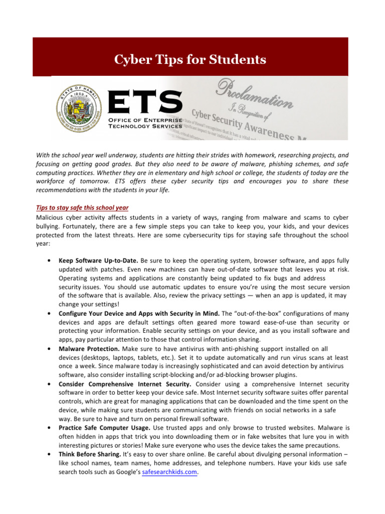Cyber Tips For Students | PDF