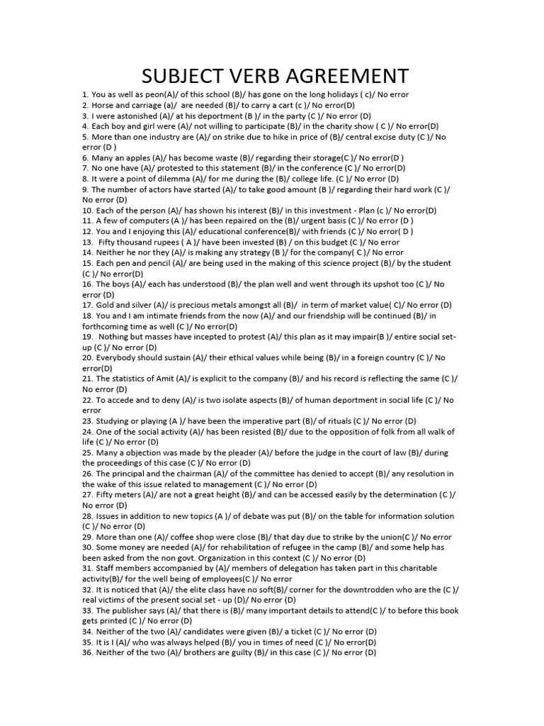 Subject Verb Agreement | PDF