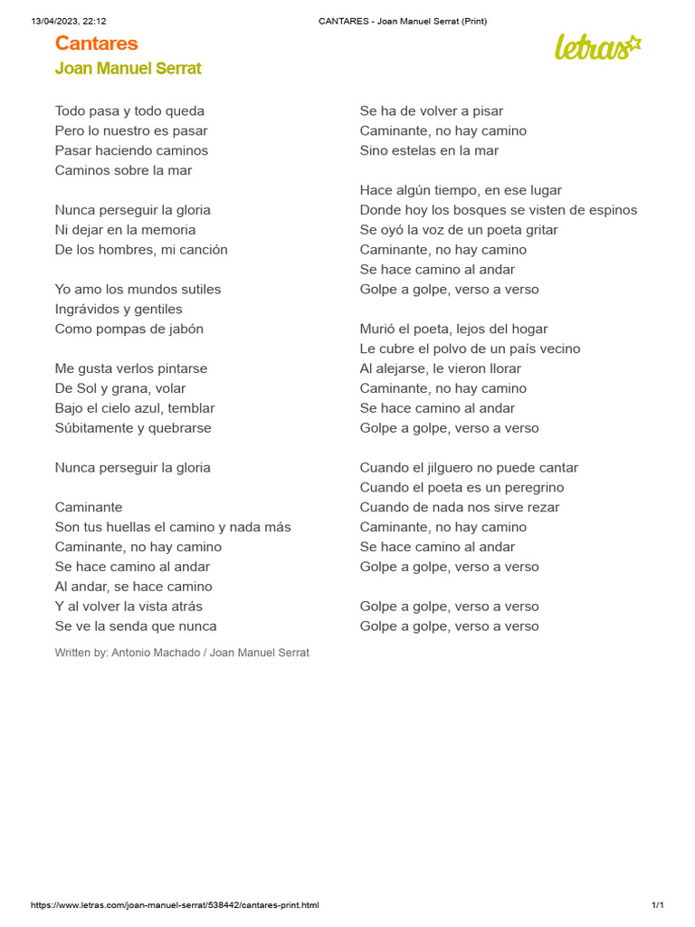 CANTARES - Joan Manuel Serrat | PDF