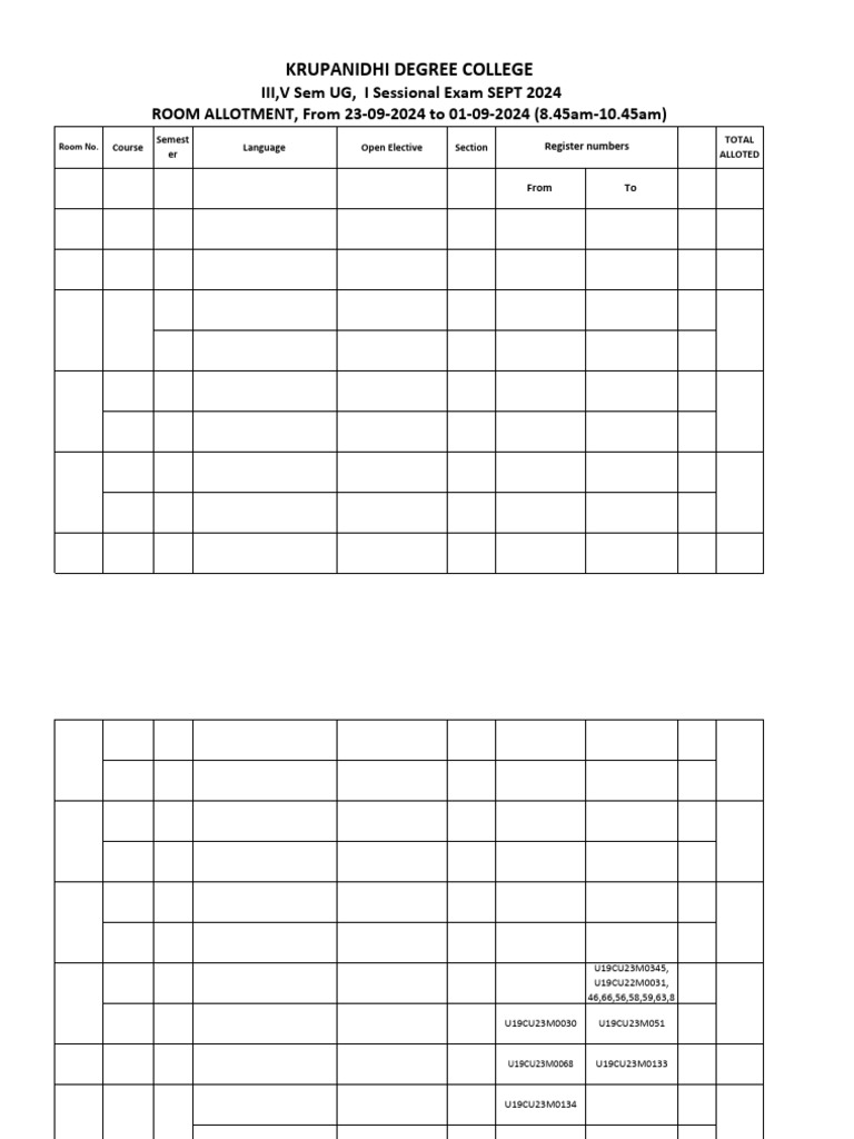 Room Allotment - III Sessional UG Sept-Oct 2024 | PDF