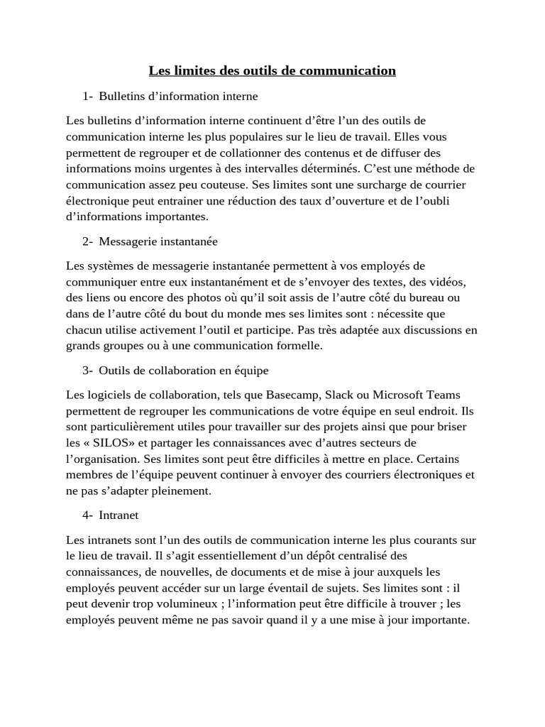 Les Limites Des Outils de Communication (Loic Et Ivan) | PDF Les Limites Des Outils de Communication (Loic Et Ivan) | PDF