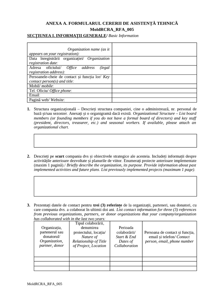 Anexa A. Formularul Cererii de Grant - RFA - 005 | PDF