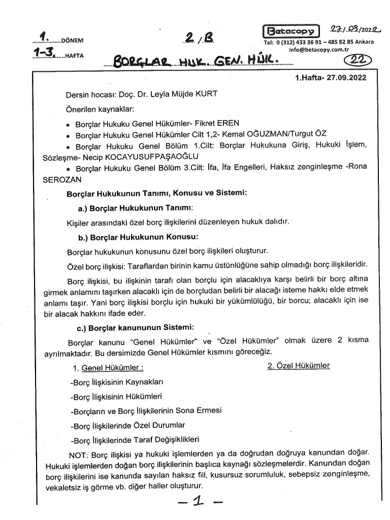 Borçlar Hukuku Genel Hükümler Leyla Müjde Kurt 2b | PDF