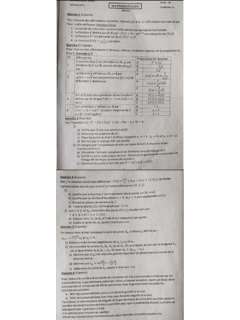 Devoir de Maths Leao Tle D - 051031 | PDF