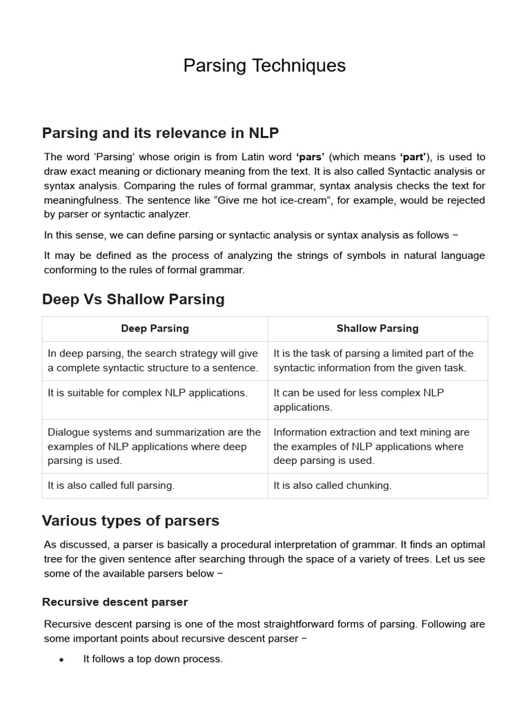 Lecture # 11 Parsing Techniques | PDF