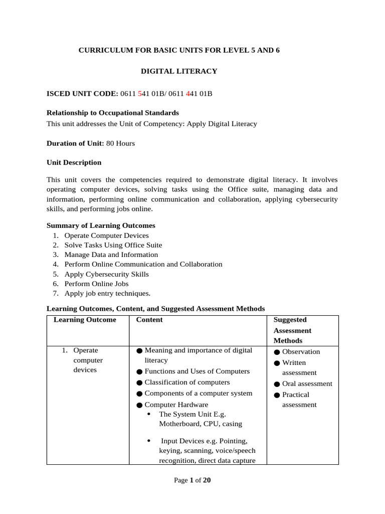 Reviewed Basic Units Curriculum Level 5 & 6 | PDF