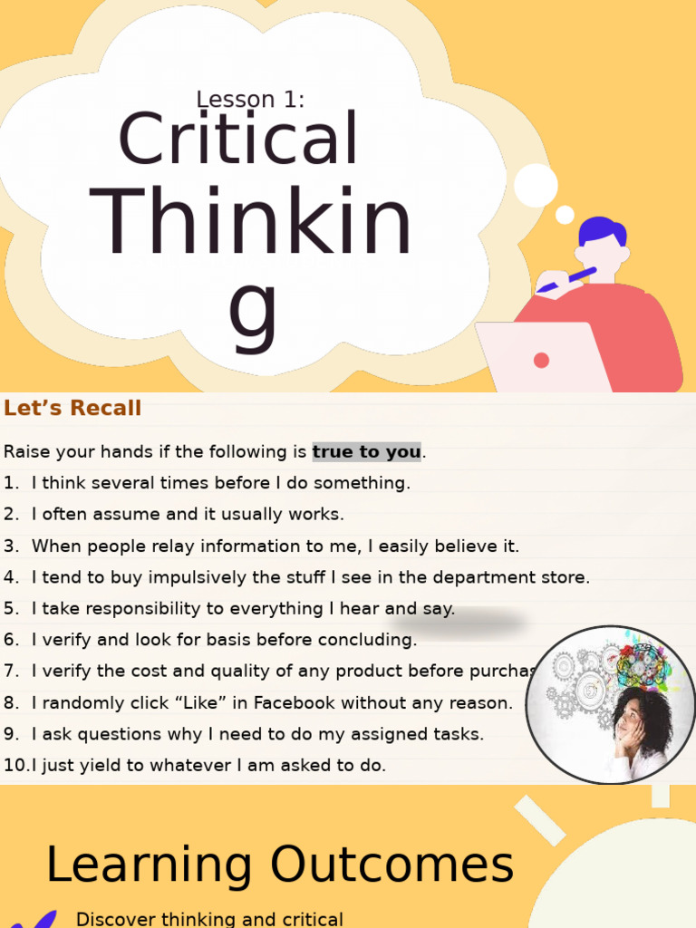 Lesson 1 Critical Thinking 1 | PDF | Critical Thinking | Thought