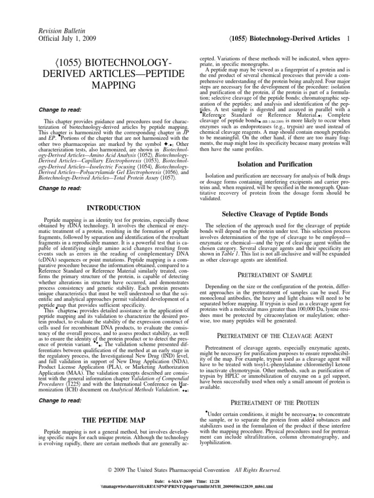 USP - Peptide Mapping (Revised 2009) | PDF