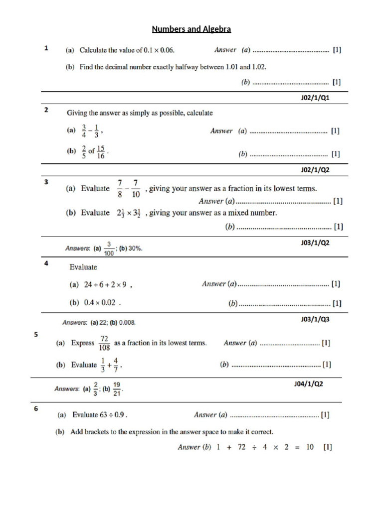 Worksheet Number and Algebra | PDF