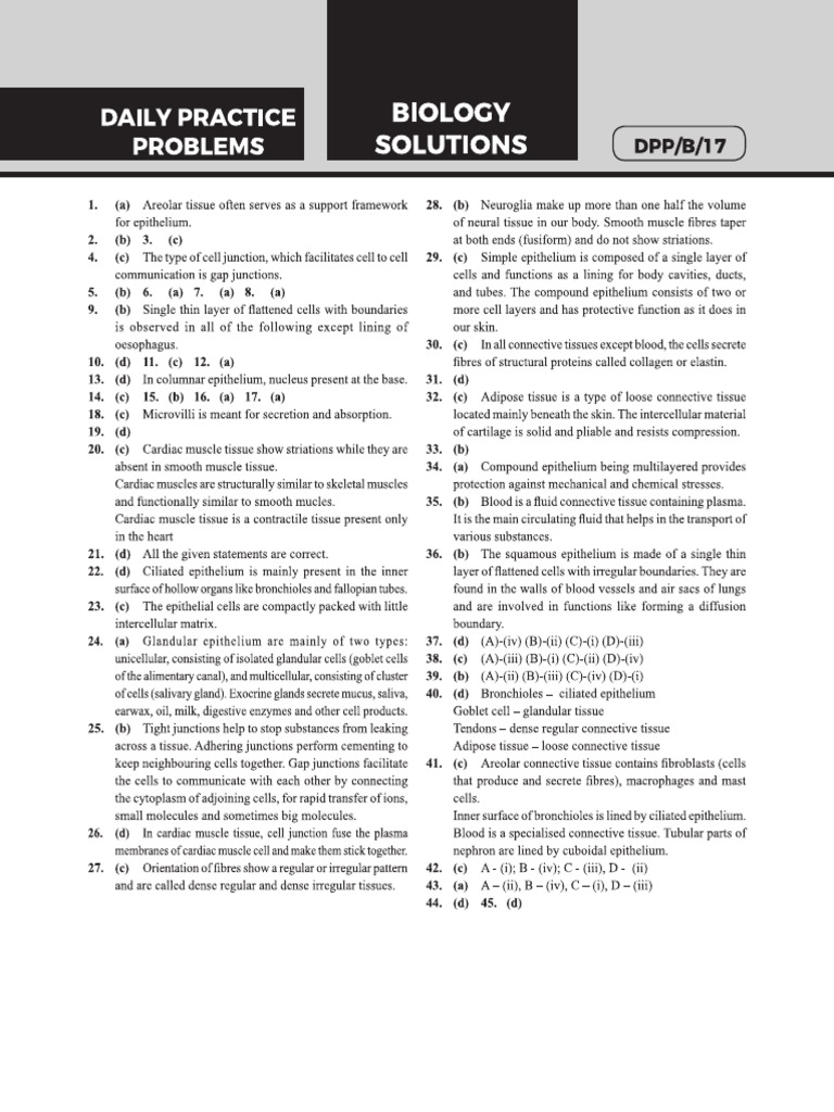 DPP-17 Solutions (Biology) | PDF