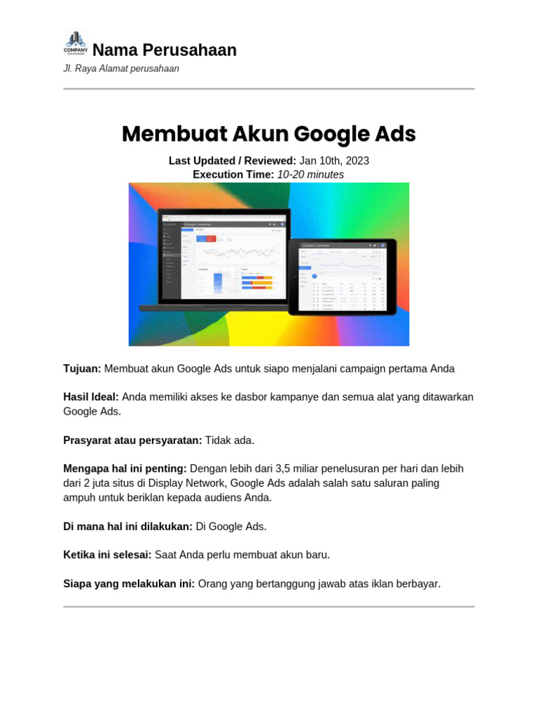 SOP 1.2 - Membuat Akun Google Ads | PDF