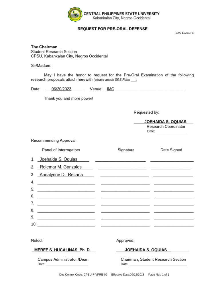 SRS Form-06 Request For Pre-Oral Defense | PDF | Career & Growth