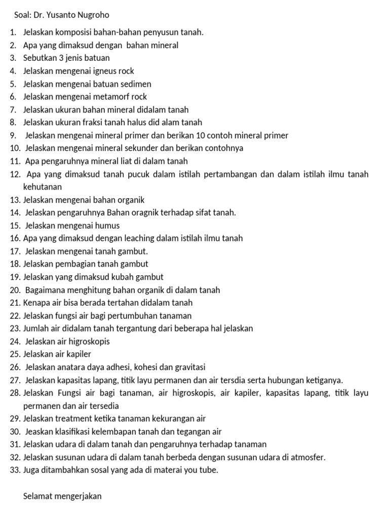 Soal Quiz Bab 2 Bahan-Bahan Penyusun Tanah | PDF
