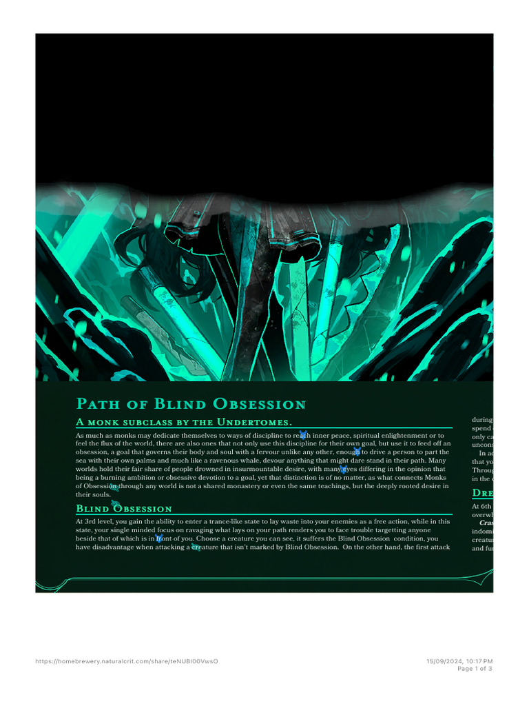 Path of Blind Obsession Monk - The Homebrewery | PDF