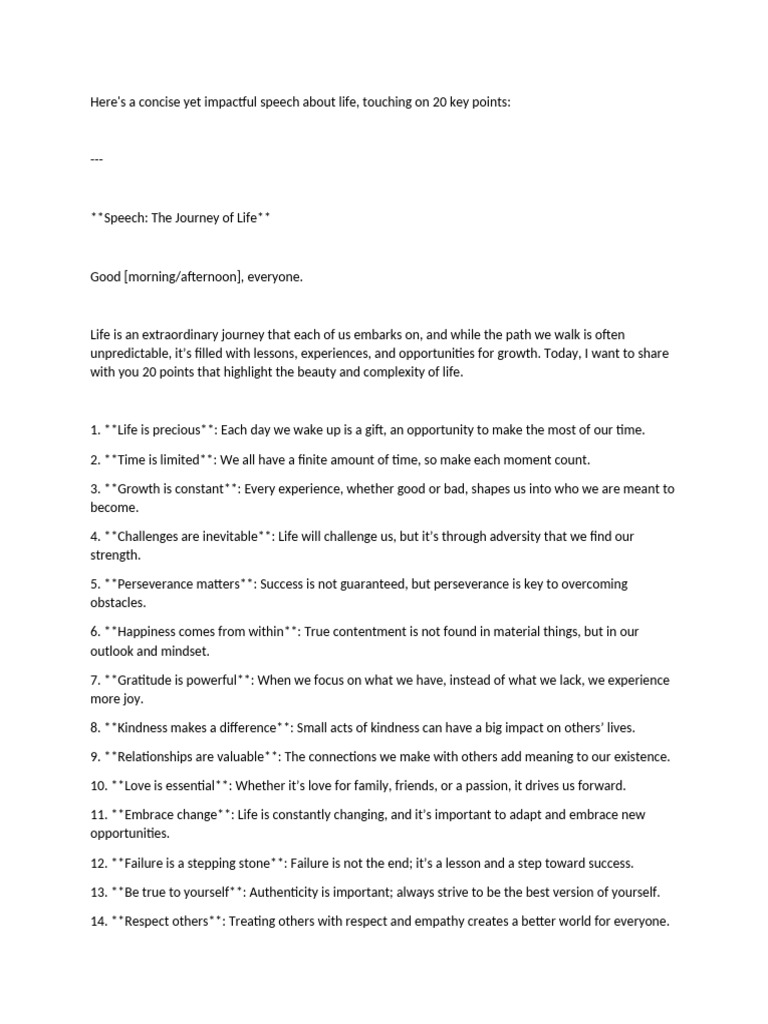 Speech About Life | PDF