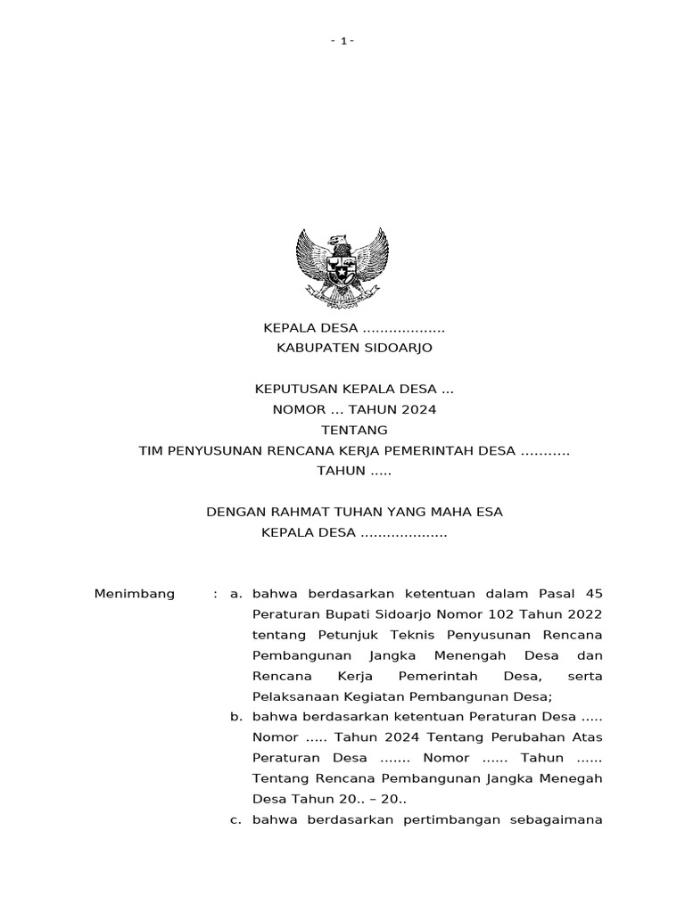 Keputusan Kades Tim Penyusun RKPDesa | PDF