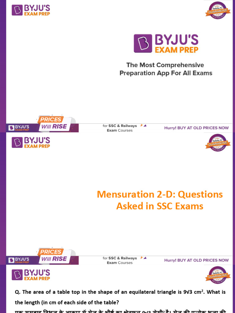 Mensuration 2-D Questions Asked in SSC Exams | PDF