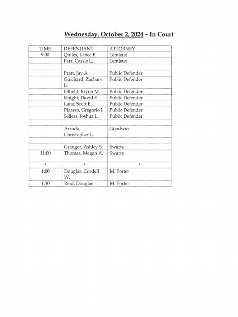 Jefferson County Court Calendar Oct. 2, 2024 | PDF | Travel