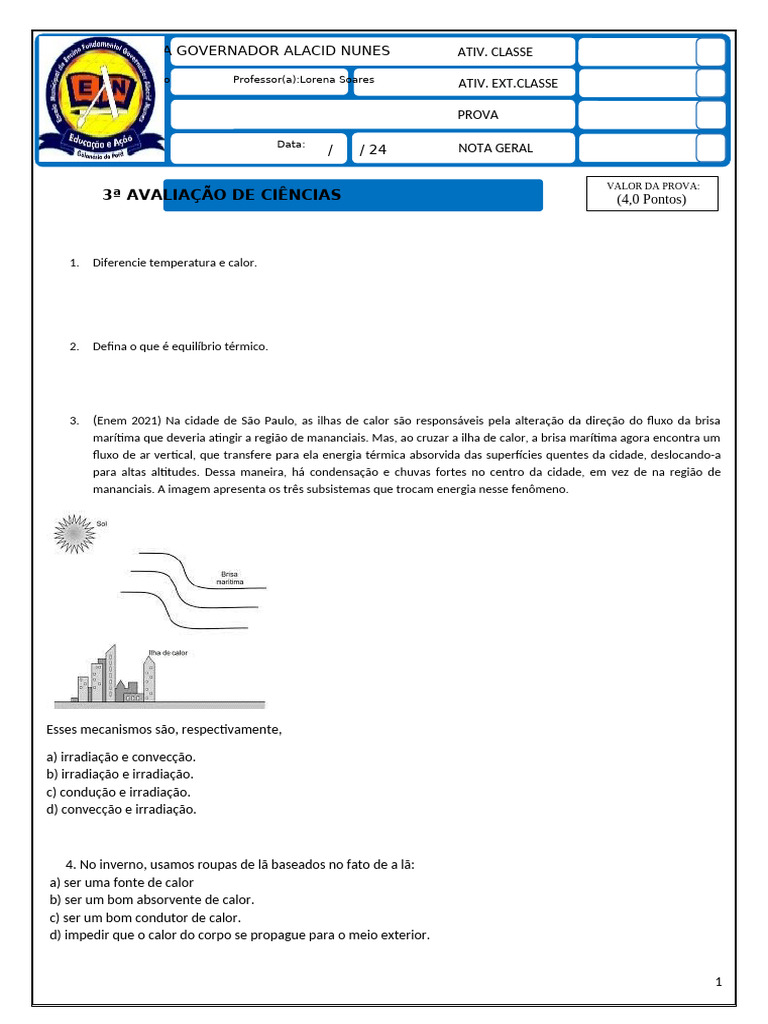 Prova 7 Ano 3bi | PDF