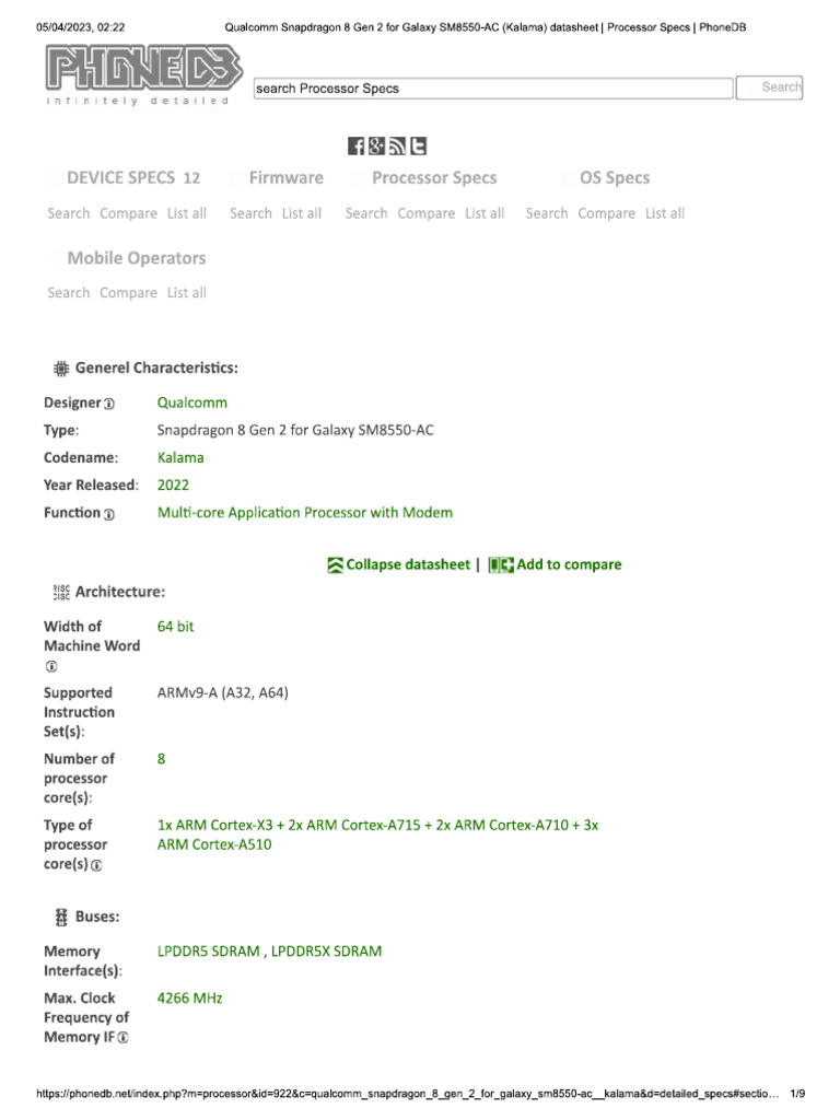Qualcomm Snapdragon 8 Gen 2 SM8550-AC Datasheet | PDF