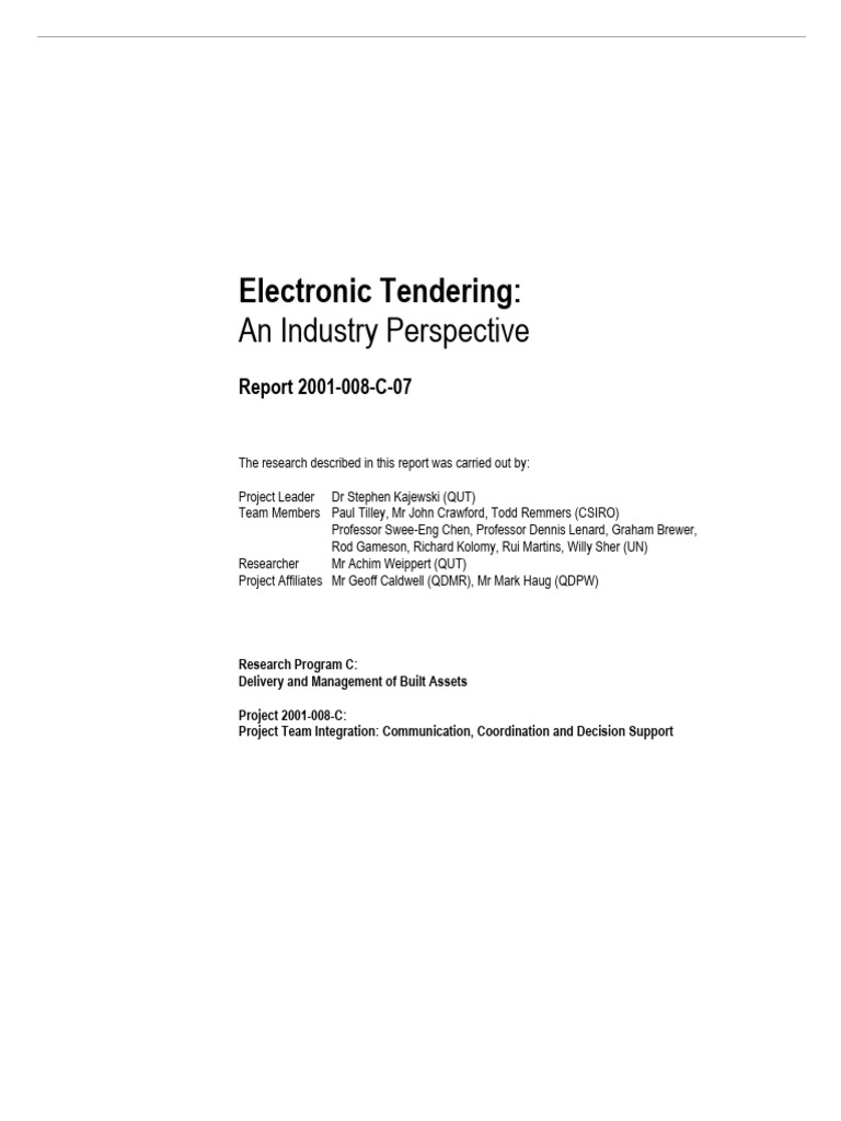 Electronic Tendering An Industry Perspective | PDF